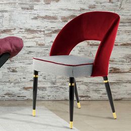 Pharao24.de Design Polsterst&uuml;hle in Rot und Schwarz kariert Metallgestell (2er Set)