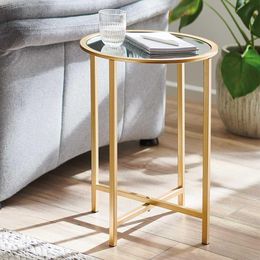 Pharao24.de Rundtisch aus Metall und Spiegelglas Goldfarben