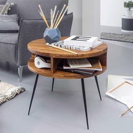 Pharao24.de Rundtisch aus Sheesham Massivholz und Edelstahl 60 cm breit
