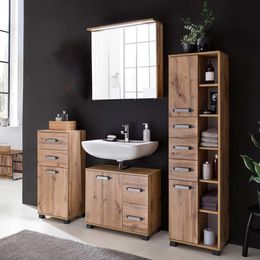 Pharao24.de Modernes Badm&ouml;bel Set im Wildeiche Dekor Made in Germany (vierteilig)