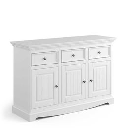 Pharao24.de Sideboard Landhaus Stil weiss aus Kiefer Massivholz drei Schubladen in Wei&szlig; 130x85x45 cm Pharao24