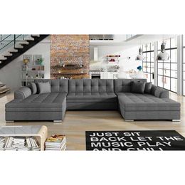 Pharao24.de U Sofa Couch mit Schlaffunktion in Dunkelgrau