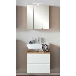 Pharao24.de Waschtisch und Spiegelschrank in Wei&szlig; und Wildeichefarben modern (zweiteilig)