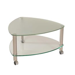 Pharao24.de Wohnzimmer Couchtisch mit Glasplatte und Glas Ablage Rollen