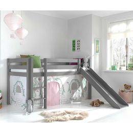 Pharao24.de Kinderzimmer Bett in Grau und Rosa Leiter und Rutsche