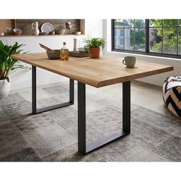 Pharao24.de Esszimmertisch aus Wildeiche Massivholz und Stahl Industry und Loft Stil