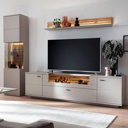 Pharao24.de Anbauwand Wohnzimmerwand modern in Grau und Wildeichefarben (dreiteilig)