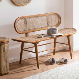 Pharao24.de Sitzbank K&uuml;chenbank aus Rattan und Teak Massivholz