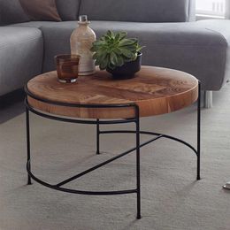 Pharao24.de Sofatisch Holz und Metall im Industrie und Loft Stil 40 cm hoch