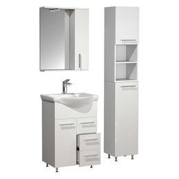 Pharao24.de Badm&ouml;bel Set dreiteilig weiss in modernem Design 170 cm hoch (dreiteilig)