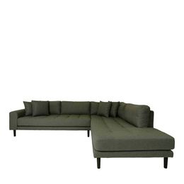 Pharao24.de Sofa Eckgarnitur Oliv aus Webstoff und Eiche Massivholz 257 cm breit