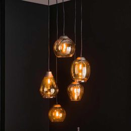 Pharao24.de Pendelleuchte modern 5-flammig aus Braunglas 150 cm hoch