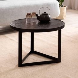 Pharao24.de Beistelltisch Sofa kleiner Couchtisch aus Mangobaum Massivholz mit B&uuml;gelgestell