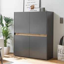 Pharao24.de Esszimmer Highboard in Anthrazit und Wildeiche Optik 4 t&uuml;rig