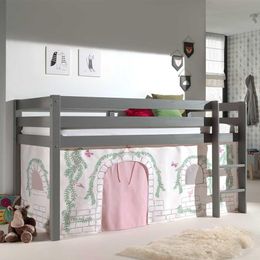 Pharao24.de Kinder Einzelbett in Grau und Rosa Schmetterling Motiv