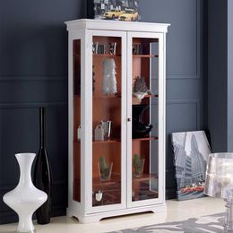 Pharao24.de Vintage Stil Schrank Vitrine in Wei&szlig; Nussbaumfarben