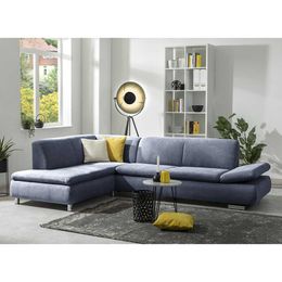 Pharao24.de Ecksofa mit Fu&szlig;gestell aus Metall Blau