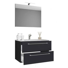 Pharao24.de Waschplatz Set schwarz mit Wandspiegel modernem Design (zweiteilig)