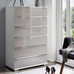 Pharao24.de Schlafzimmer Kommode in Hellgrau mit Glas beschichtet 120 cm hoch