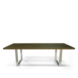 Pharao24.de Esszimmer Tisch aus Eiche Massivholz und Edelstahl 75 cm hoch