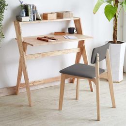 Pharao24.de Schreibtisch Set Arbeitszimmerm&ouml;bel Set in Naturfarben aus Massivholz (zweiteilig)