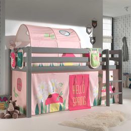 Pharao24.de M&auml;dchen Spielbett in Grau und Rosa Leiter und Stofftunnel