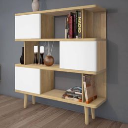Pharao24.de Raumteiler Regal in Wei&szlig; und Eichefarben Skandi Design