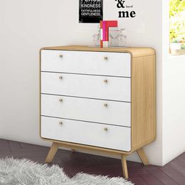 Pharao24.de Schubladenkommode in Wei&szlig; und Holz Naturfarben Skandi Design