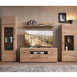 Pharao24.de Design Wohnwand teilmassiv Holz 195 cm hoch Oberfl&auml;che ge&ouml;lt (vierteilig) aus Esche Massivholz Pharao24