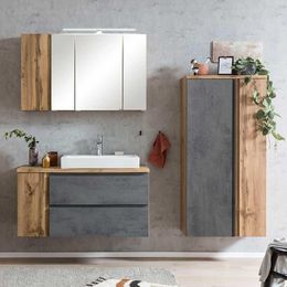 Pharao24.de Badezimmerm&ouml;belset modern in Wildeichefarben Beton Grau (dreiteilig)