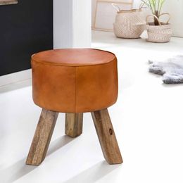 Pharao24.de Sitzhocker in Braun Leder Holzbeine