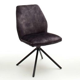 Pharao24.de Drehbare Esszimmer St&uuml;hle in Anthrazit Velours Metallgestell schwarz (2er Set)