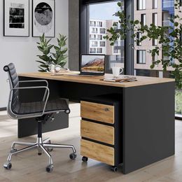 Pharao24.de Home Office Schreibtisch mit Rollcontainer Knieraumblende (zweiteilig)