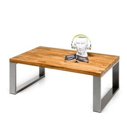 Pharao24.de Wohnzimmer Couchtisch aus Wildeiche Massivholz Metall