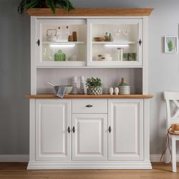 Pharao24.de K&uuml;chenbuffetschrank im Landhausstil Kiefer und Eiche Massivholz in Wei&szlig; 160x196x45 cm Pharao24