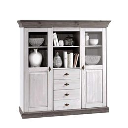 Pharao24.de Landhaus Highboard in Wei&szlig; Grau Kiefer teilmassiv