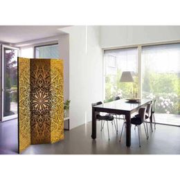 Pharao24.de 3 teiliger Paravent mit Mandala Muster Braun und Goldfarben