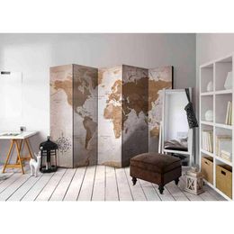 Pharao24.de Retro Design Paravent mit Weltkarten Motiv 225 cm breit