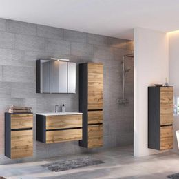 Pharao24.de Design Badezimmer Set in Wildeichefarben und Anthrazit Made in Germany (f&uuml;nfteilig)