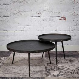 Pharao24.de Sofatisch Set in Dunkelgrau mit Antik Finish Stahl (zweiteilig)