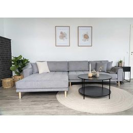 Pharao24.de Sofa Eckgarnitur Couchlandschaft in Hellgrau mit Vierfu&szlig;gestell aus Holz