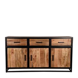 Pharao24.de Industry Sideboard aus Mangobaum Massivholz ge&ouml;lt und Metall 170 cm breit
