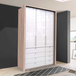 Pharao24.de Moderner Schlafzimmerschrank mit 8 Schubladen und 2 T&uuml;ren glasbeschichtet