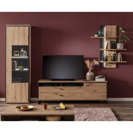 Pharao24.de TV Wohnwand in Eichefarben und Anthrazit modern (dreiteilig)
