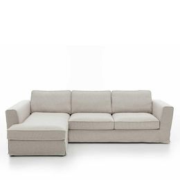 Pharao24.de Landhaus Sofaecke in Hellgrau Webstoff 286 cm breit