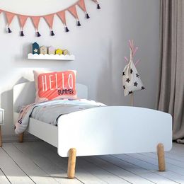 Pharao24.de Wei&szlig;es Kinderbett im Skandi Design Vierfu&szlig;gestell aus Holz