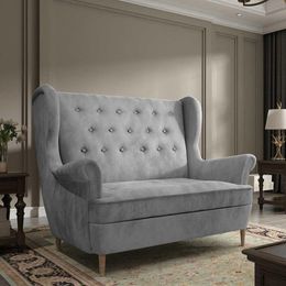 Pharao24.de Zweisitzer Zweisitzer Sofa in Hellgrau im Skandi Design