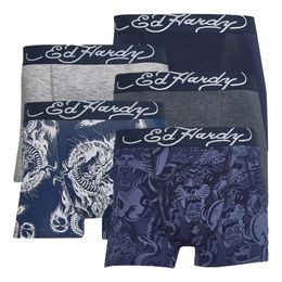 Ed Hardy 5er-Pack Herren Baumwollreiche Stretch-Boxershorts mit elastischem Bund Blau Unterw&auml;sche