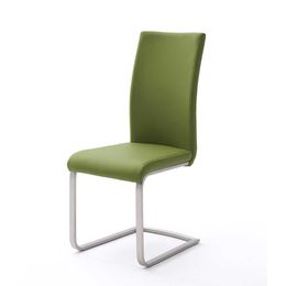 Pharao24.de Design Freischwinger in Gr&uuml;n Kunstleder Edelstahl (4er Set)