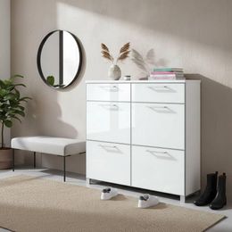 Pharao24.de Schuhschrank in Wei&szlig; Glas beschichtet 120 cm
